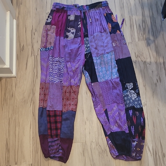 Pants & Jumpsuits | Patchwork Bohemian Pants In Purple And Black | Poshmark